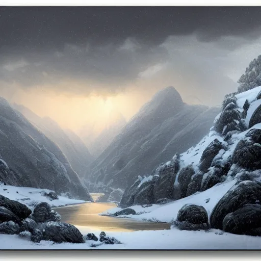 snowy mountains during a thunderstorm, noah bradley, | Stable Diffusion ...