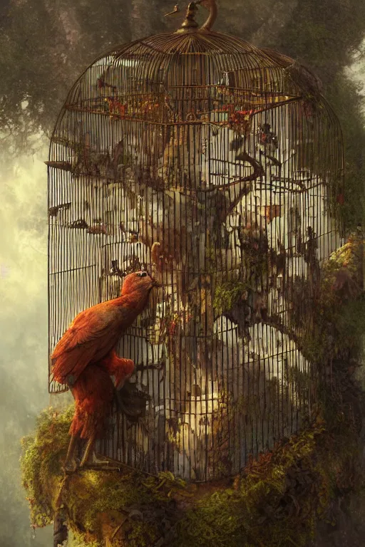 Man locked in a bird cage, 4k detailed hyperrealistic | Stable Diffusion
