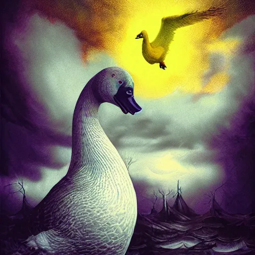 a horror art of goose, very scary goose looking at the | Stable Diffusion