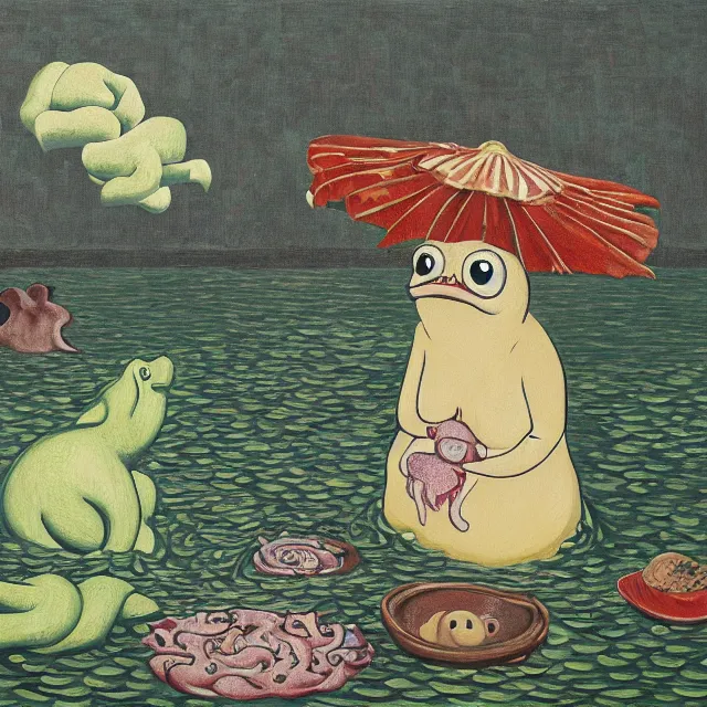 pepe the frog holding a pig in flooded bathroom, | Stable Diffusion ...