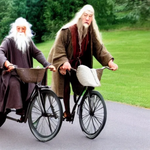gandalf and harry potter riding a tandem bicycle | Stable Diffusion ...