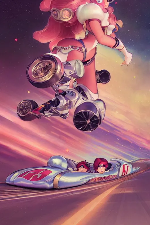 racer princess peach style of speed racer, retro | Stable Diffusion ...