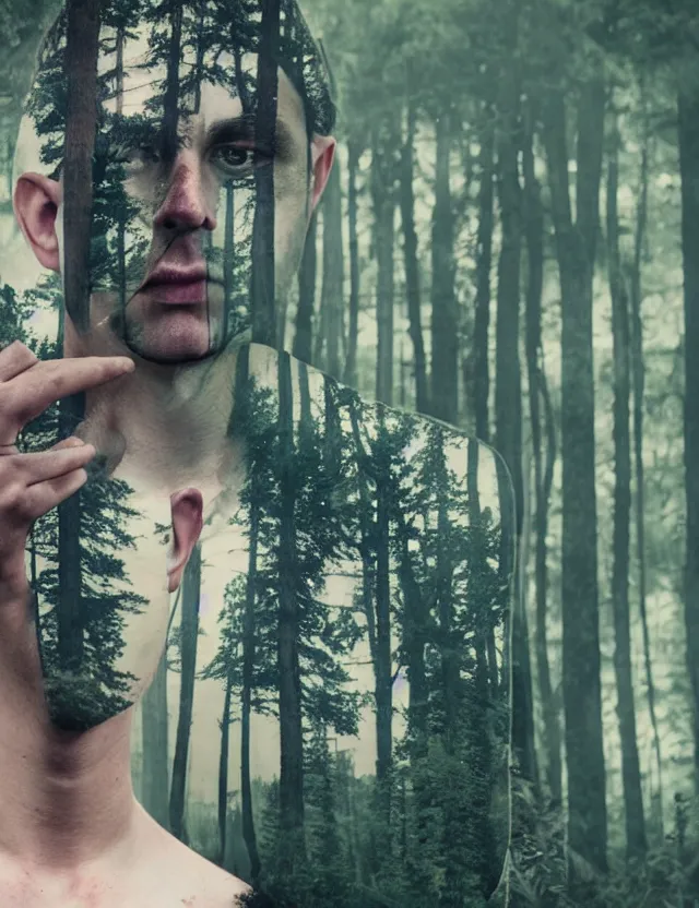 a double exposure image of a person and the forest | Stable Diffusion ...