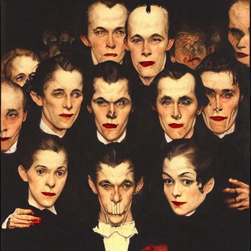 Group portrait of a vampire gang. Painting by Norman | Stable Diffusion ...