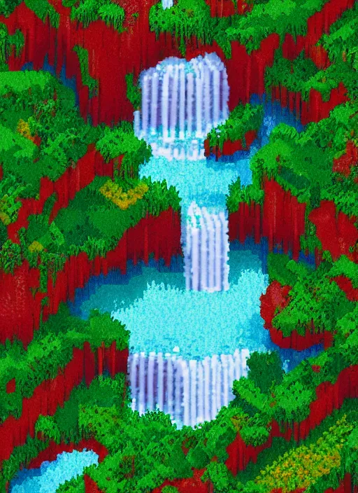 red water, view of a light meadow and waterfalls, | Stable Diffusion ...