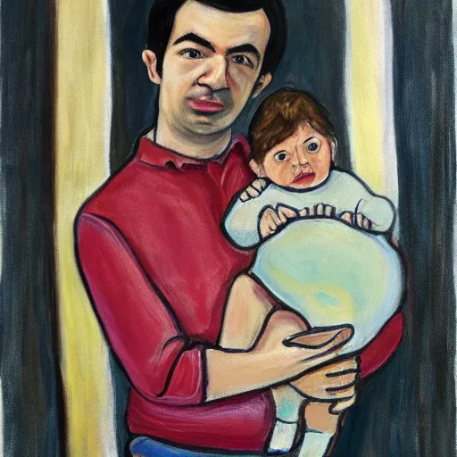 Nathan Fielder holding baby, Alice Neel, detailed, 8k | Stable ...