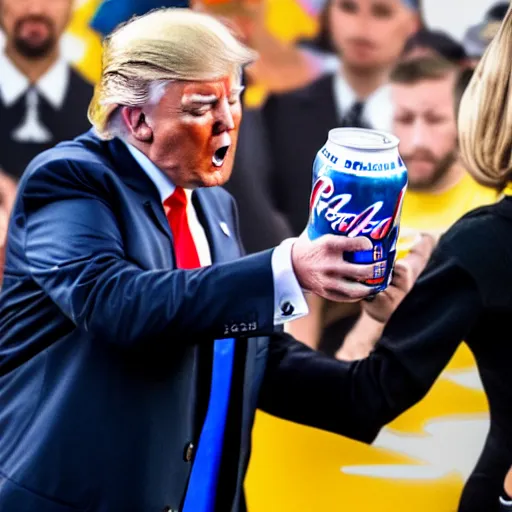 donald trump handing a riot squad member a can of | Stable Diffusion ...