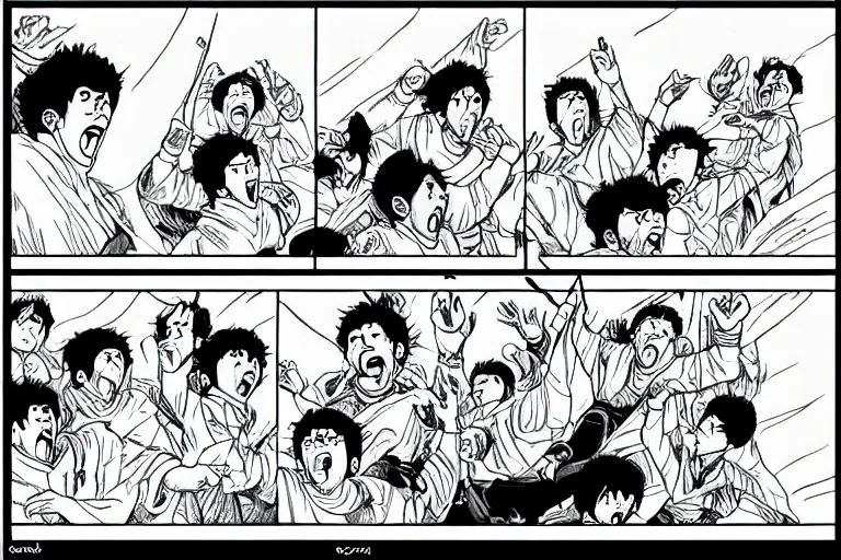 George Costanza screaming, manga, b&w, in the style of | Stable ...