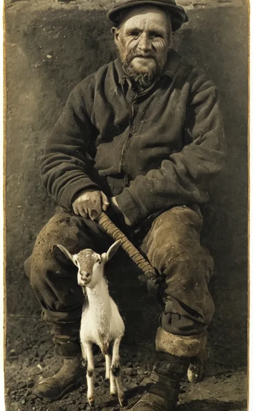 portrait of a welsh coal miner and his pet goat, | Stable Diffusion ...