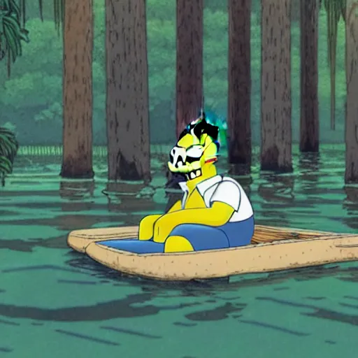 a Homer Simpson floating over a florida swamp, anime, | Stable ...