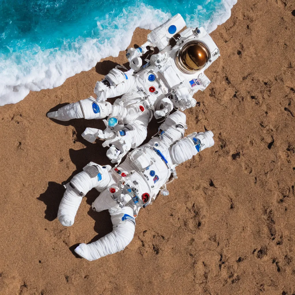 Photo of an astronaut lounging and relaxing on a beach | Stable Diffusion | OpenArt