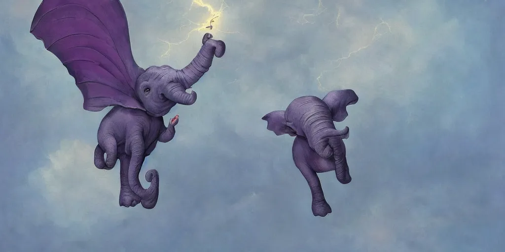 a single purple elephant flying in the air like dumbo | Stable ...