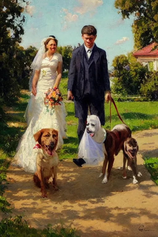 two dogs getting married, in the style of colin | Stable Diffusion ...