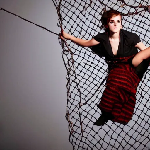 emma watson hanging from and trapped in a giant net | Stable Diffusion | OpenArt
