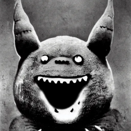 vintage photograph of a terrifying totoro with glowing | Stable ...