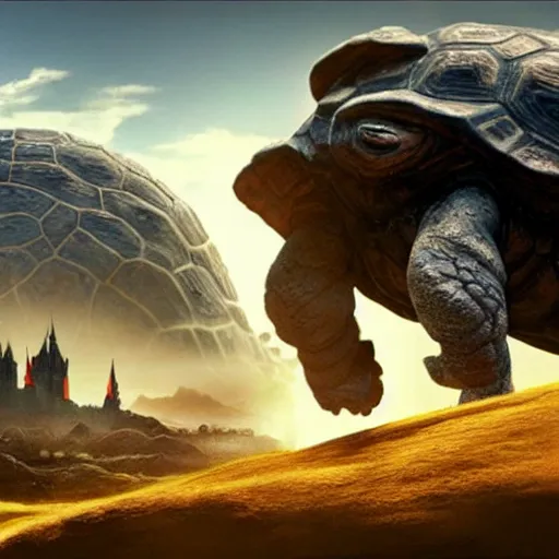 giant tortoise with a large fantasy castle rising from | Stable ...