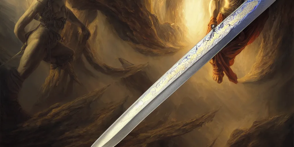 hyperrealist painting of a beautiful apolled sword in | Stable ...