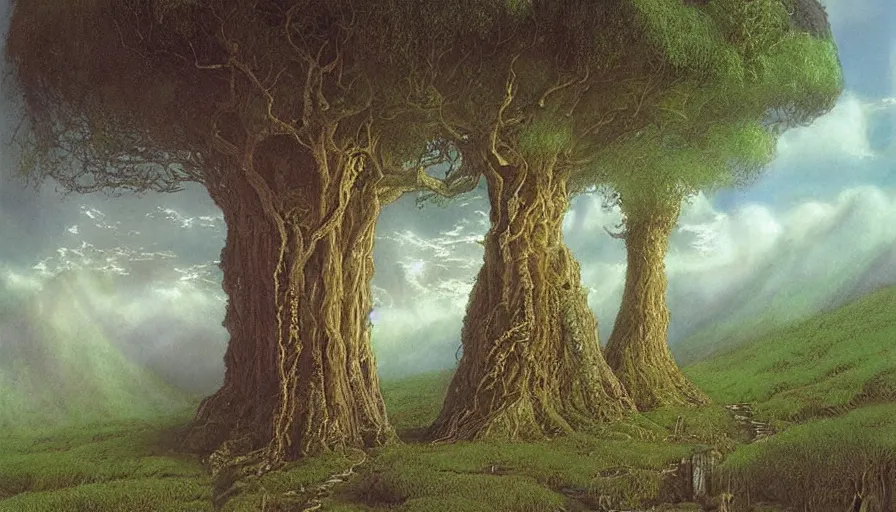 painting by John Howe of the two trees of valinor | Stable Diffusion | OpenArt