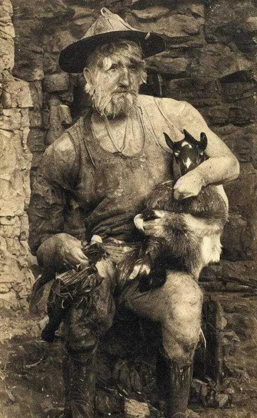 portrait of a welsh coal miner and his pet goat, | Stable Diffusion ...