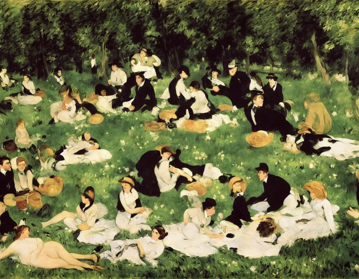 le dejeuner sur l'herbe, manet. very close up detailed | Stable ...