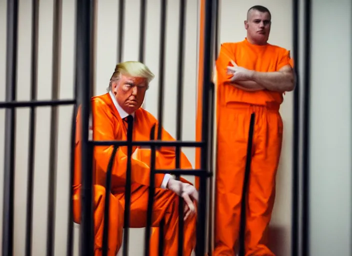 photo of donald trump sitting in a jail cell wearing | Stable Diffusion