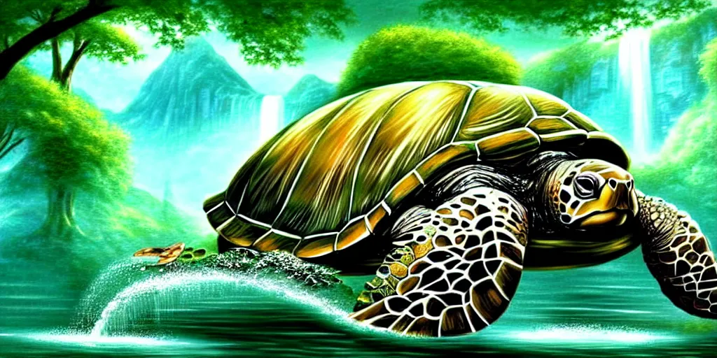 a beautiful fantasy artwork of a huge turtle, the size | Stable ...