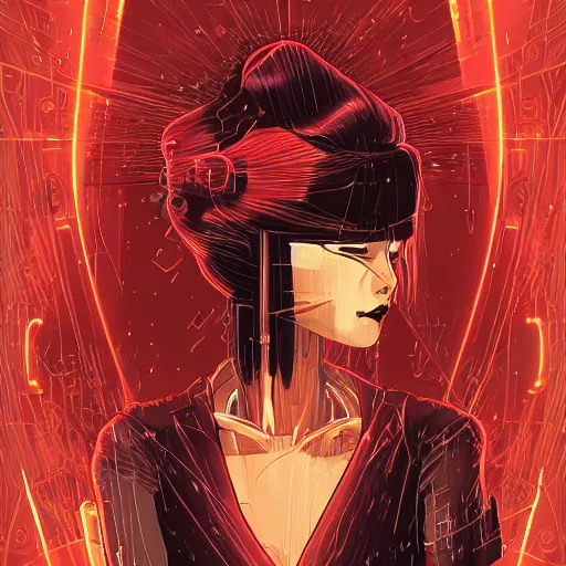 a futuristic female geisha warrior, red hair made out | Stable ...