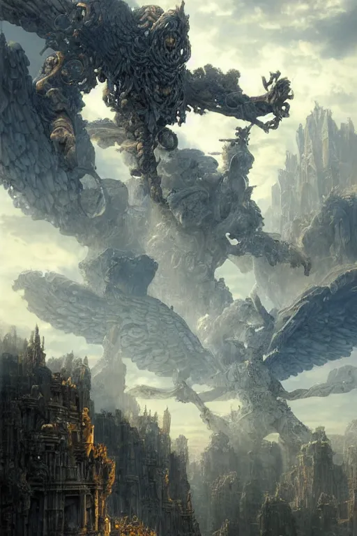 Art of beautiful angel rising above an ancient | Stable Diffusion | OpenArt