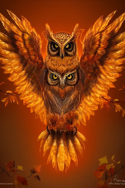 radiant owl, glowing amber, autumn colours, highly | Stable Diffusion ...