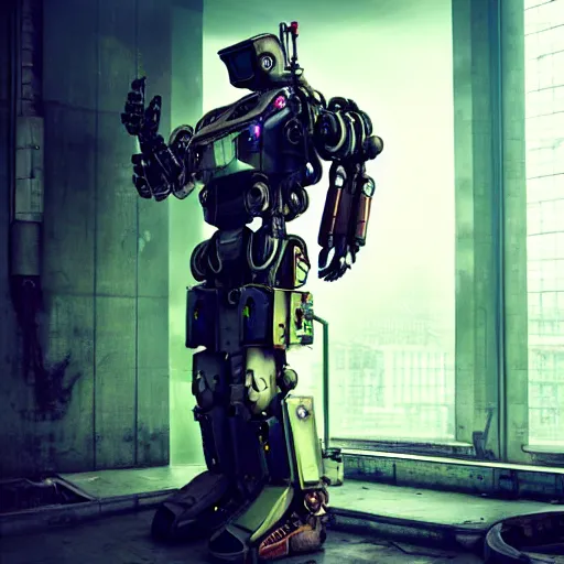 real cyberpunk mech suit with a steampunk background, | Stable ...