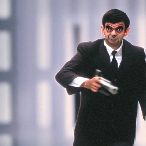 A still of Mr Bean in The Matrix | Stable Diffusion