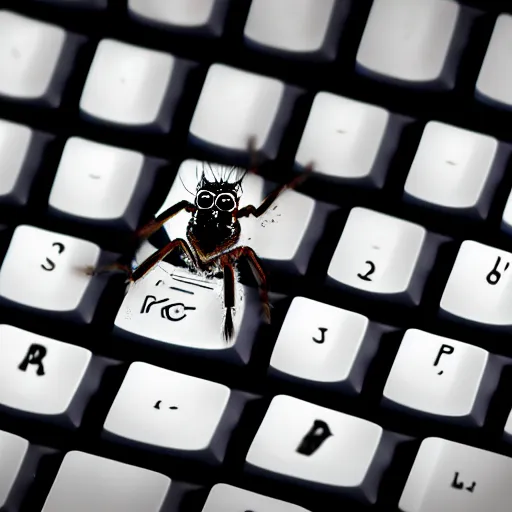 a jumping spider using minituarized computer keyboard, | Stable ...
