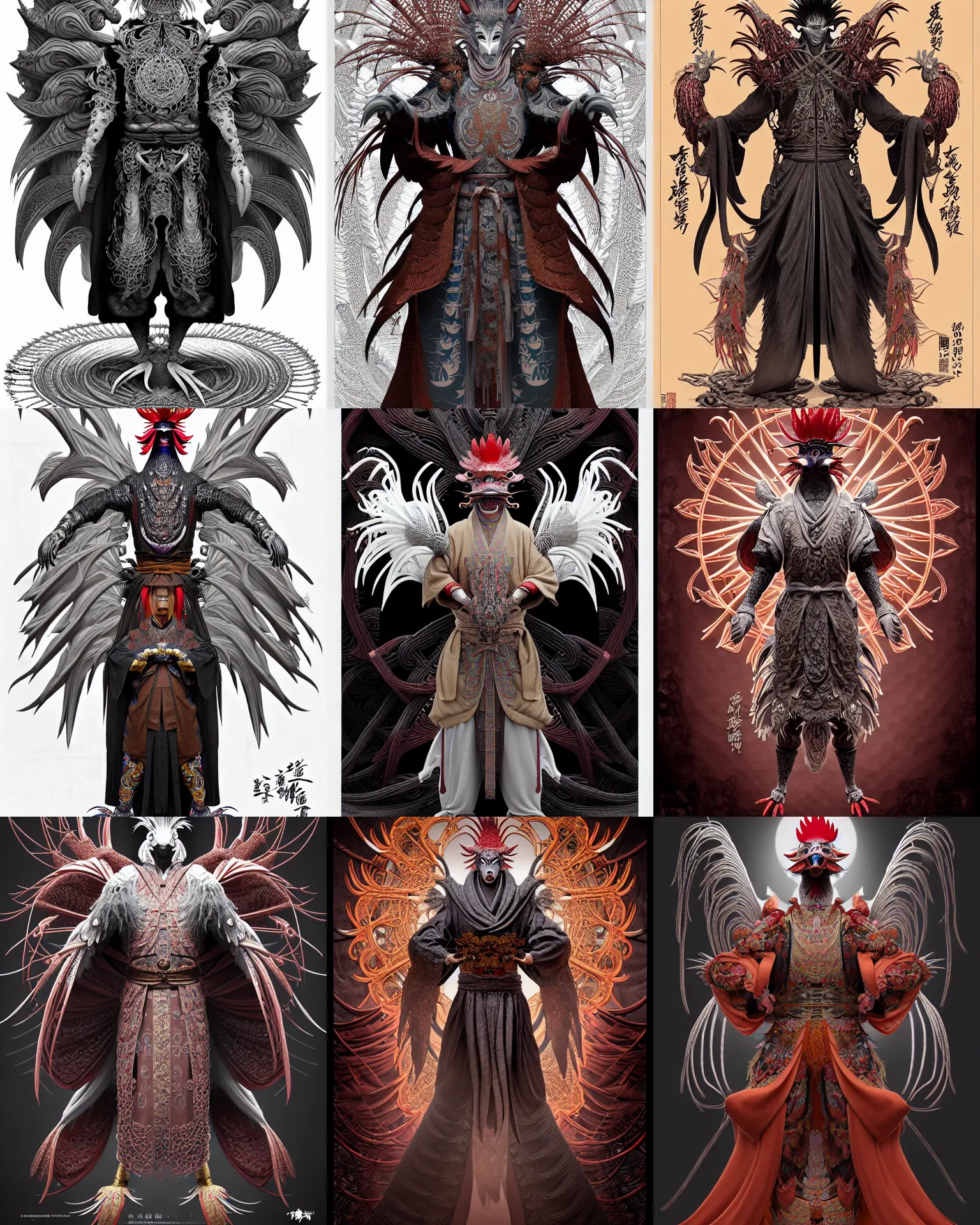 a symmetrical full body rooster monk character design | Stable ...