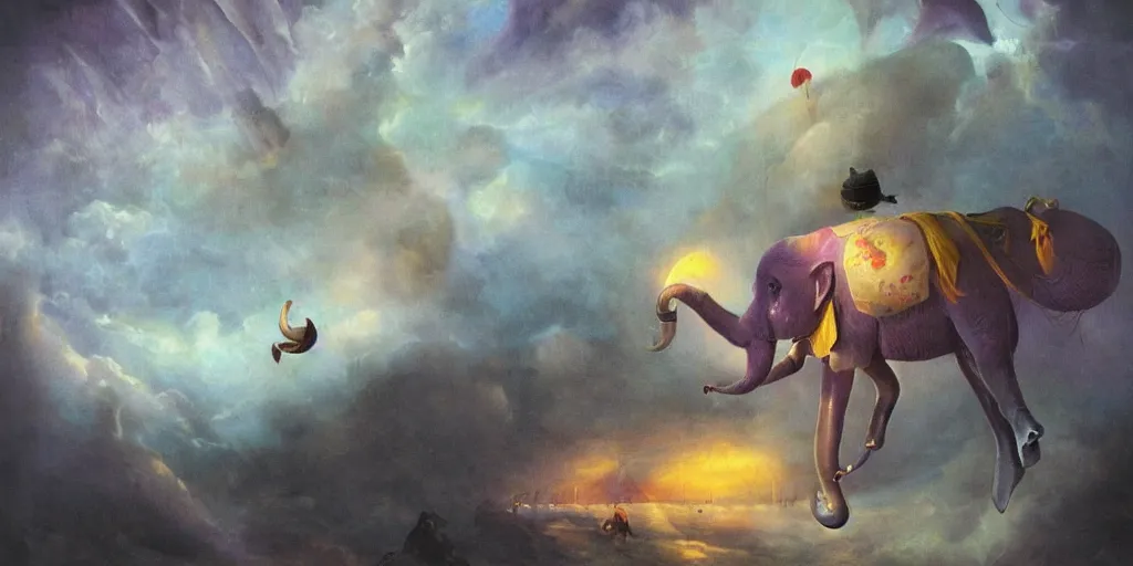 a single purple elephant flying in the air like dumbo | Stable ...