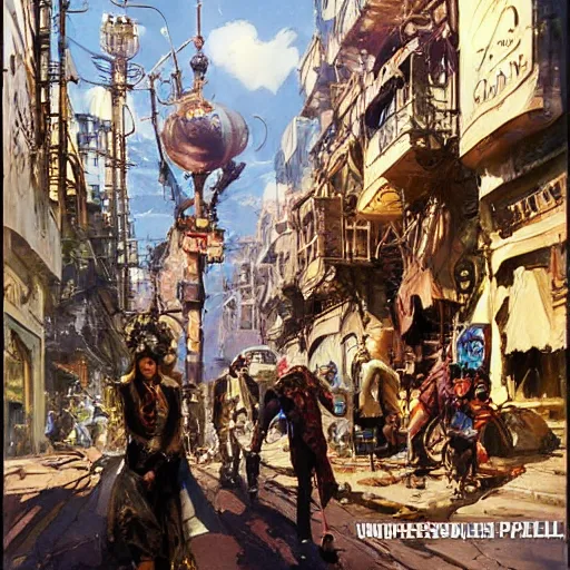 people a street in steampunk new crobuzon by tom | Stable Diffusion