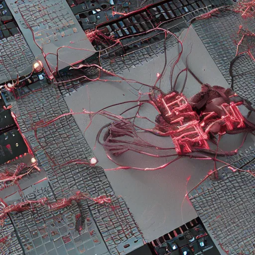 a square computer coated in, clumps of hair, wires, | Stable Diffusion ...