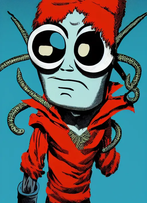 blue robed eldritch cultist satyr, comic book texture, | Stable ...