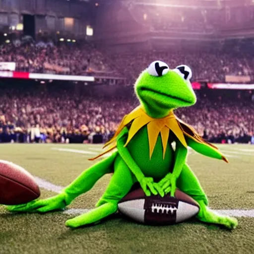 kermit the frog playing american football | Stable Diffusion