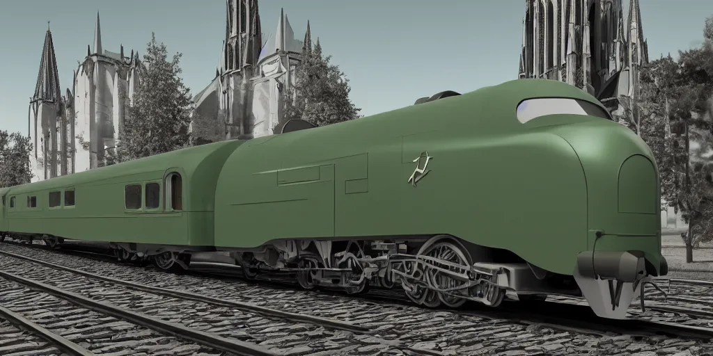 streamline retro train in gothic cathedral style, cone | Stable Diffusion