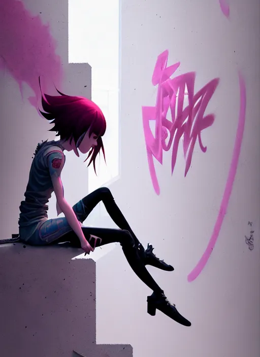 highly detailed matte painting, of punk girl sitting | Stable Diffusion ...