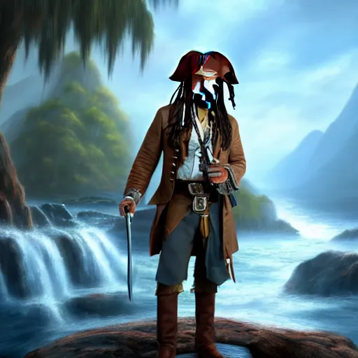 Bob Ross in the role of captain Jack Sparrow. Octane | Stable Diffusion