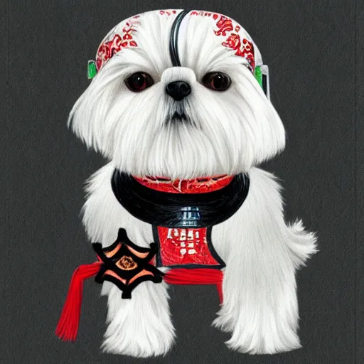 White maltese shih tzu samurai warrior. Traditional | Stable Diffusion ...