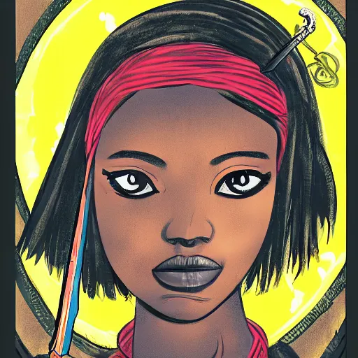 comic book style Somali girl with a sword, portrait | Stable Diffusion