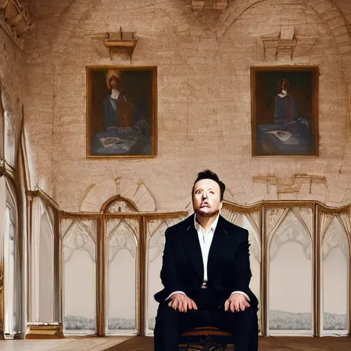 macro shot of Elon Musk sitting on a table in the hall | Stable ...