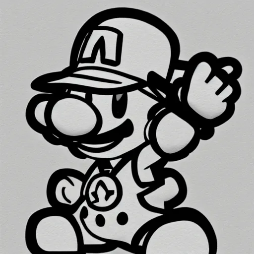 paper mario, hand drawn, clear, sharp lines, black and | Stable ...