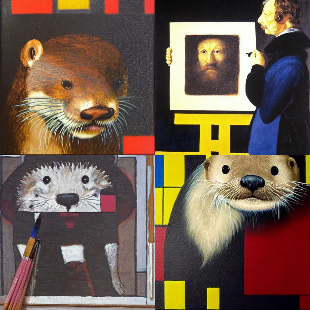 am otter painting a portrait of rembrandt in mondrian | Stable ...