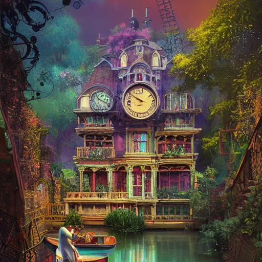 canals steampunk mansion sacred octane render vibrant | Stable ...