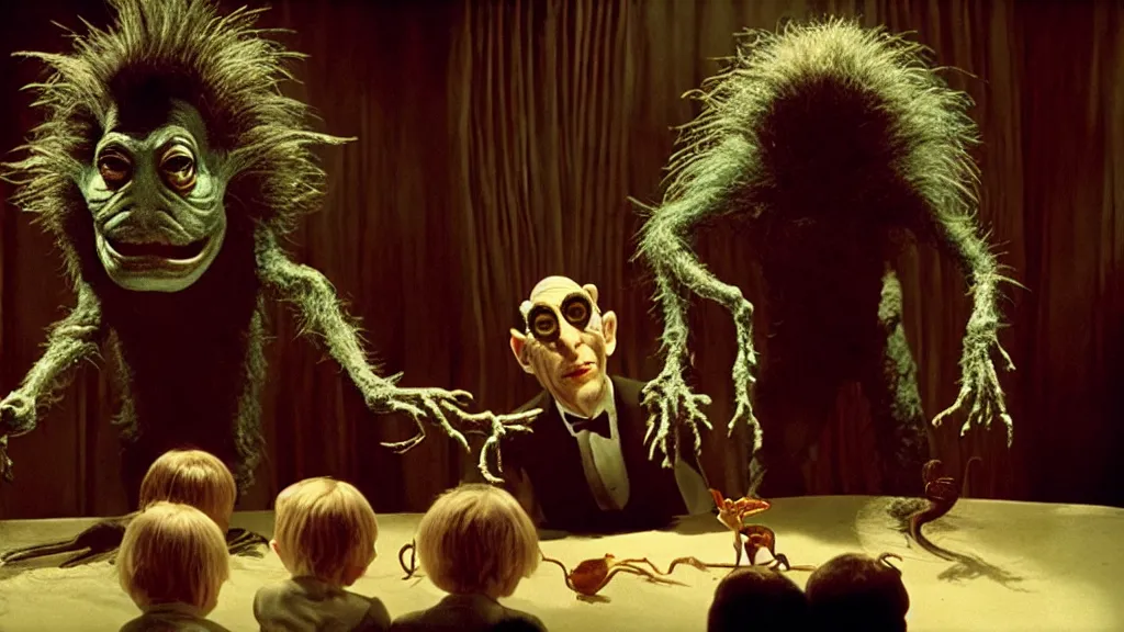 the strange creature at the magic show, film still | Stable Diffusion ...