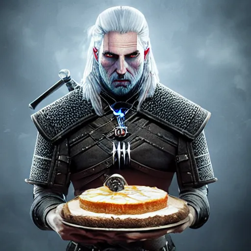 a digital painting of the witcher holding a birthday | Stable Diffusion