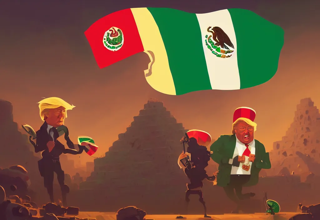 portrait of donald trump with taco and mexican flag, | Stable Diffusion